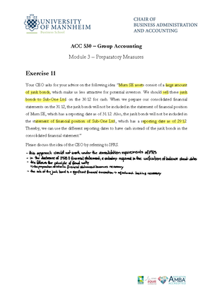 Exercise M1a Group Acc HWS2023 Solution - ACC 530 – Group Accounting ...