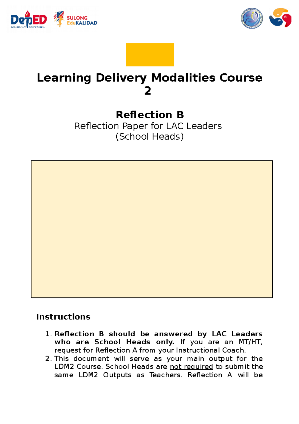 LDM2 Reflection B School Heads - LDM Learning Delivery Modalities ...