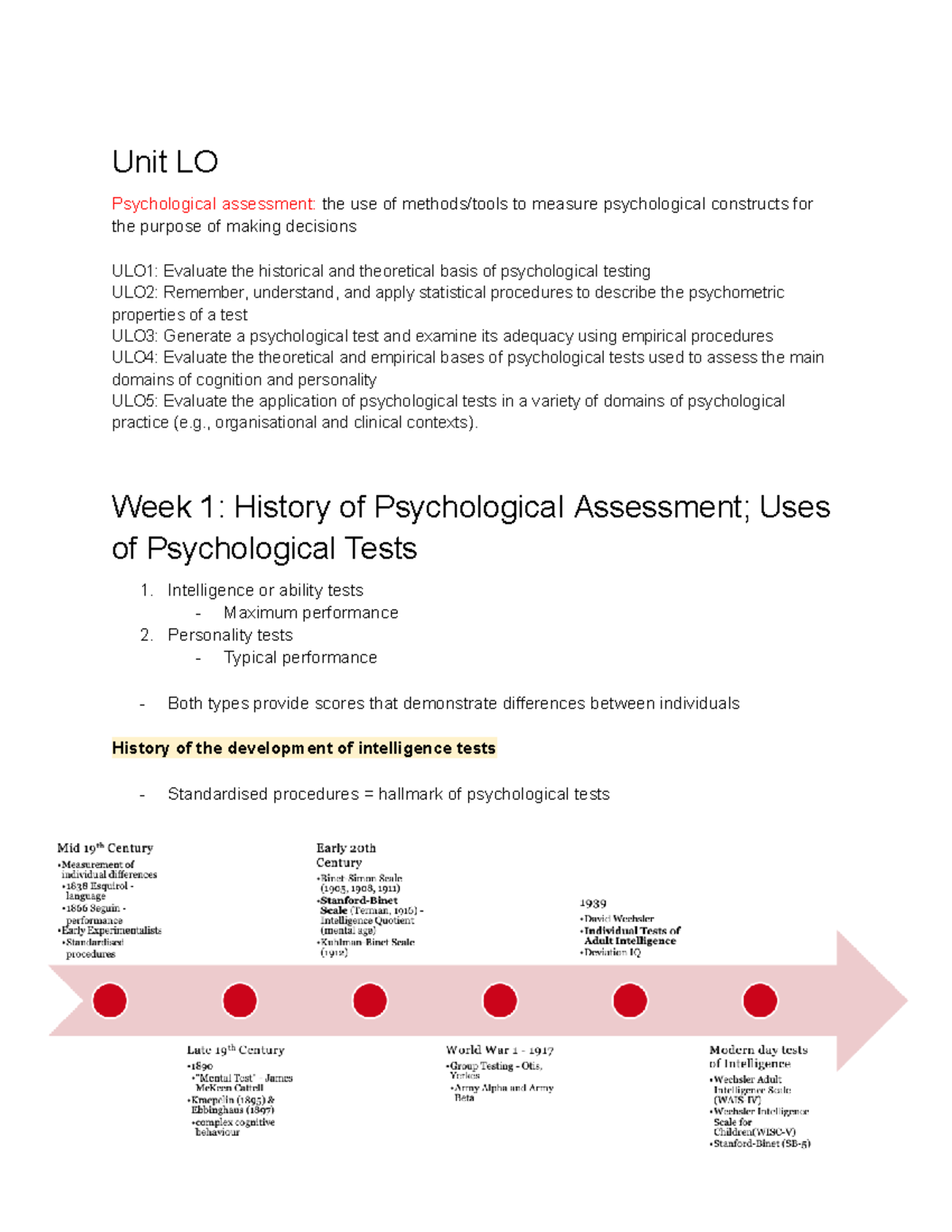 Lectures week1-12 - Unit LO Psychological assessment: the use of ...