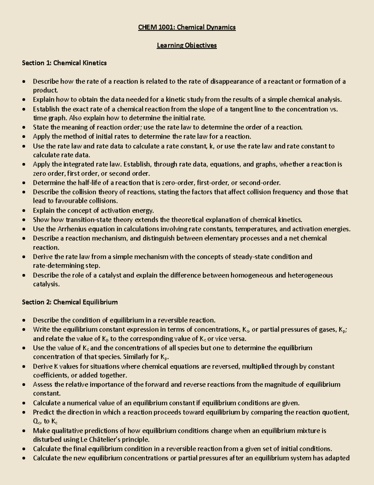 Chemistry 2 Learning Objectives - CHEM 1001: Chemical Dynamics Learning ...