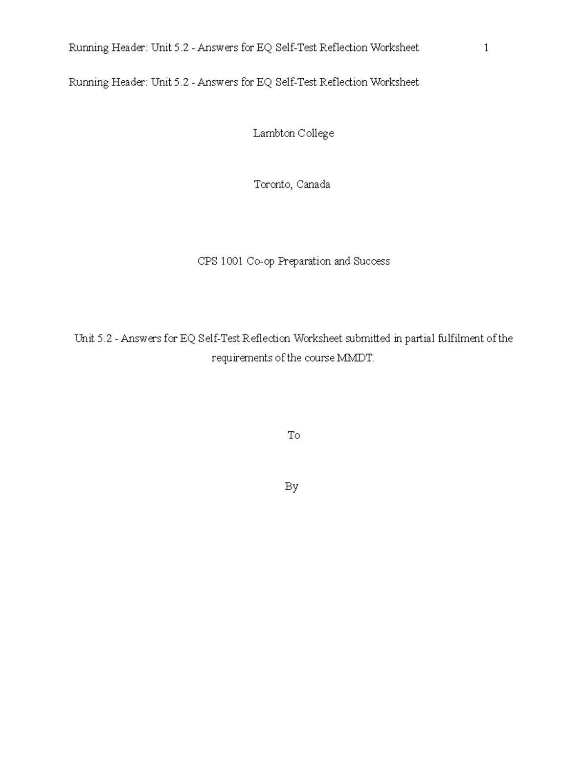 Unit 5.2 EQ Self-Test Reflection - Running Header: Unit 5 - Answers for ...