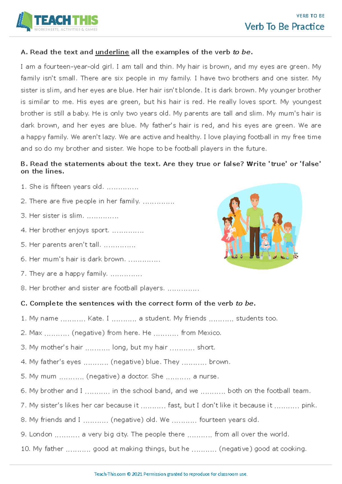Verb to be practice 2 3 - VERB TO BE Verb To Be Practice A. Read the ...