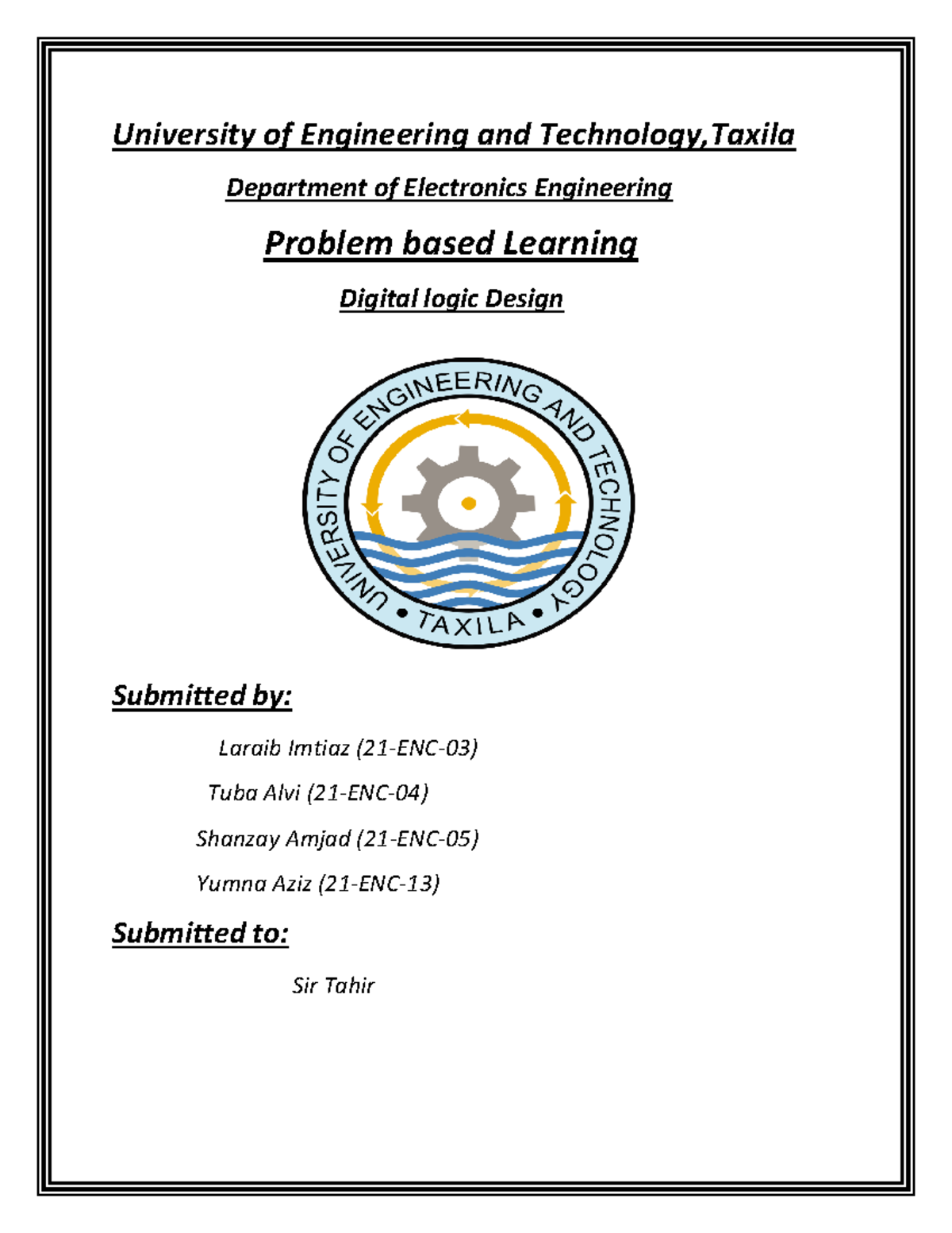 DLD PBL - University of Engineering and Technology,Taxila Department of ...