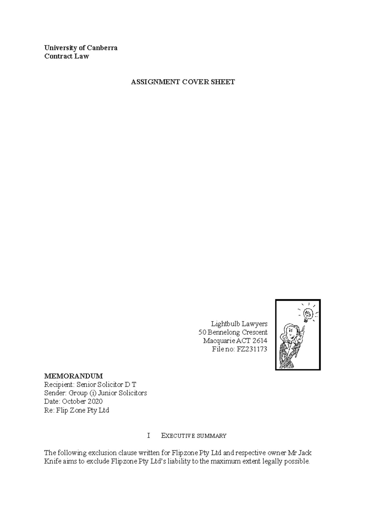 Contract Law group Assignment 2 - University of Canberra Contract Law ...