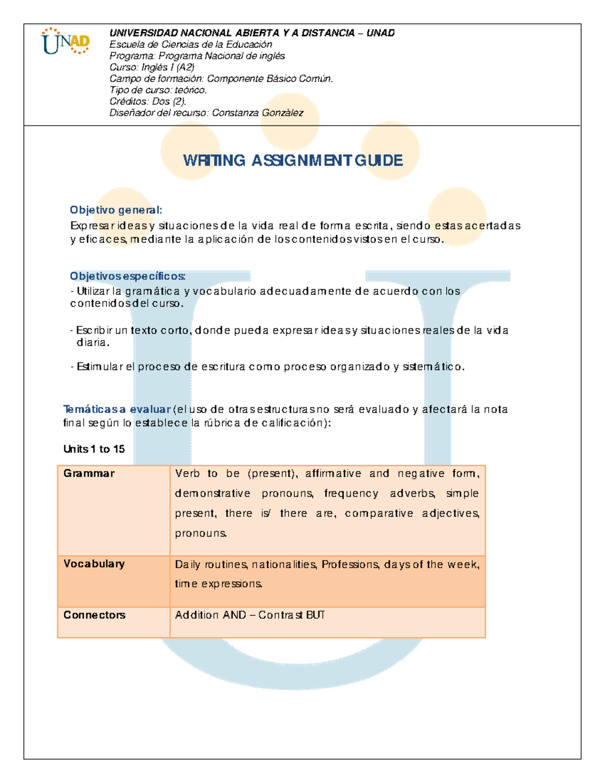 Guia de writing 2014-II Nivel A1v2 - Copy - Escuela de Ciencias de la ...