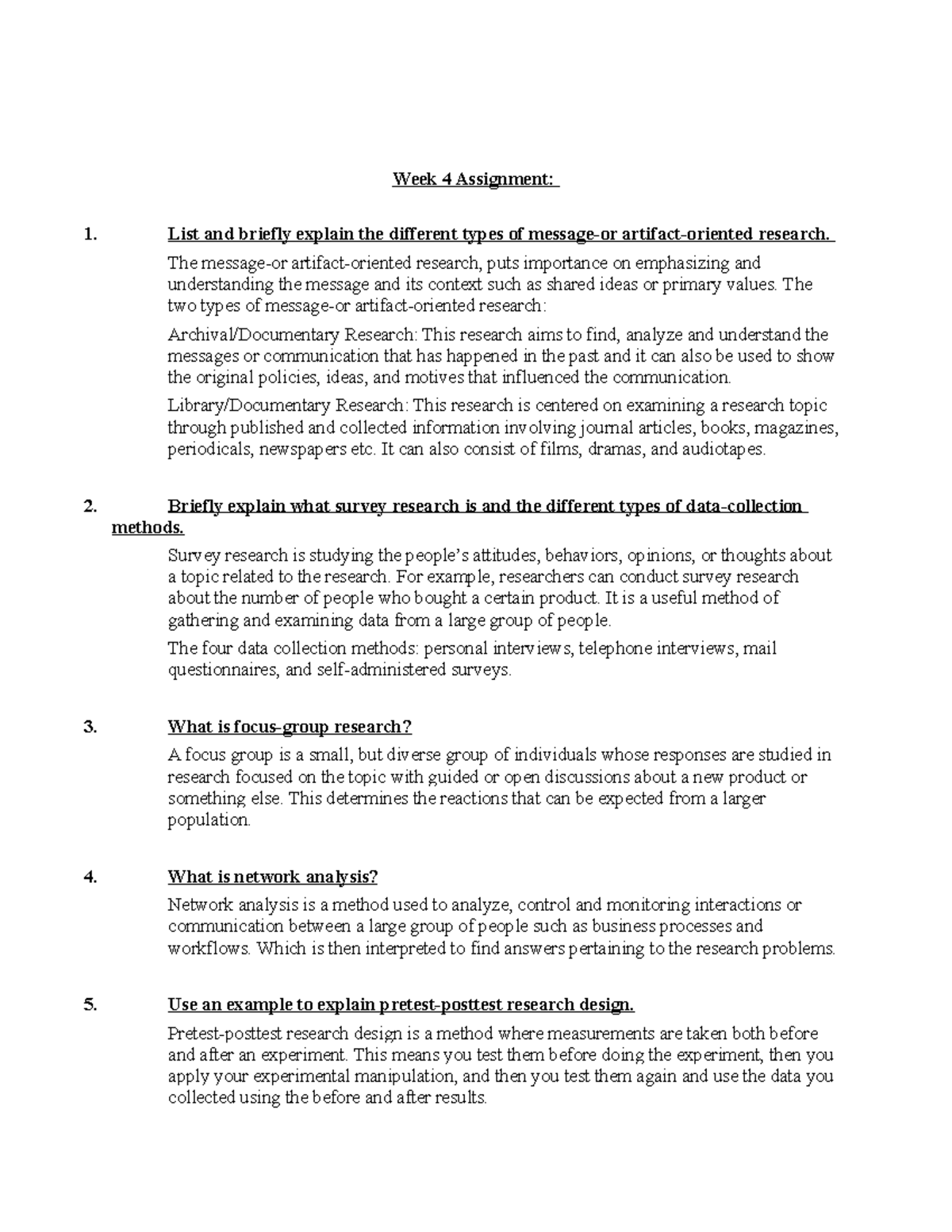 Week 4 Assignment - Week 4 Assignment: List and briefly explain the ...