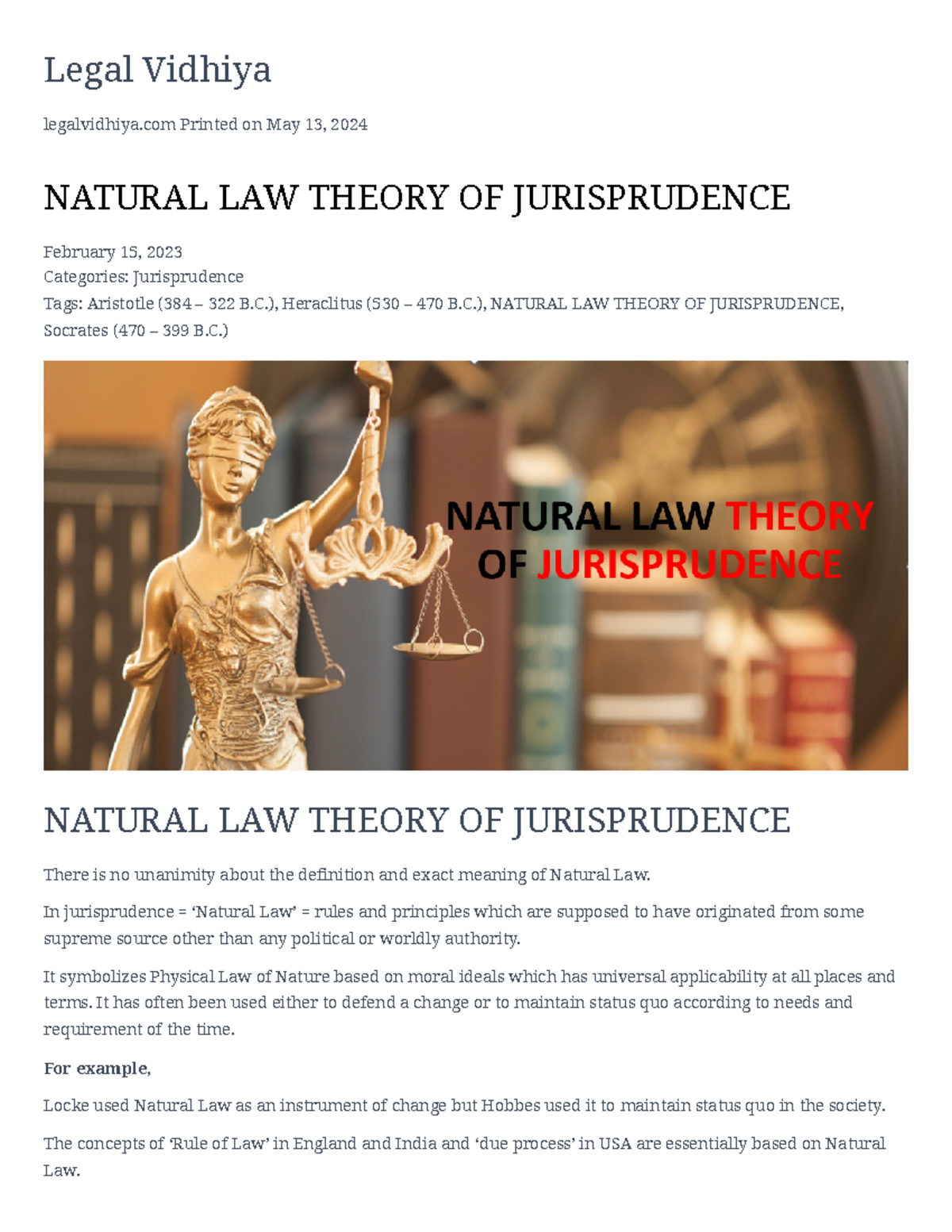 Natural LAW - Jurisprudence notes - Legal Vidhiya legalvidhiya Printed ...