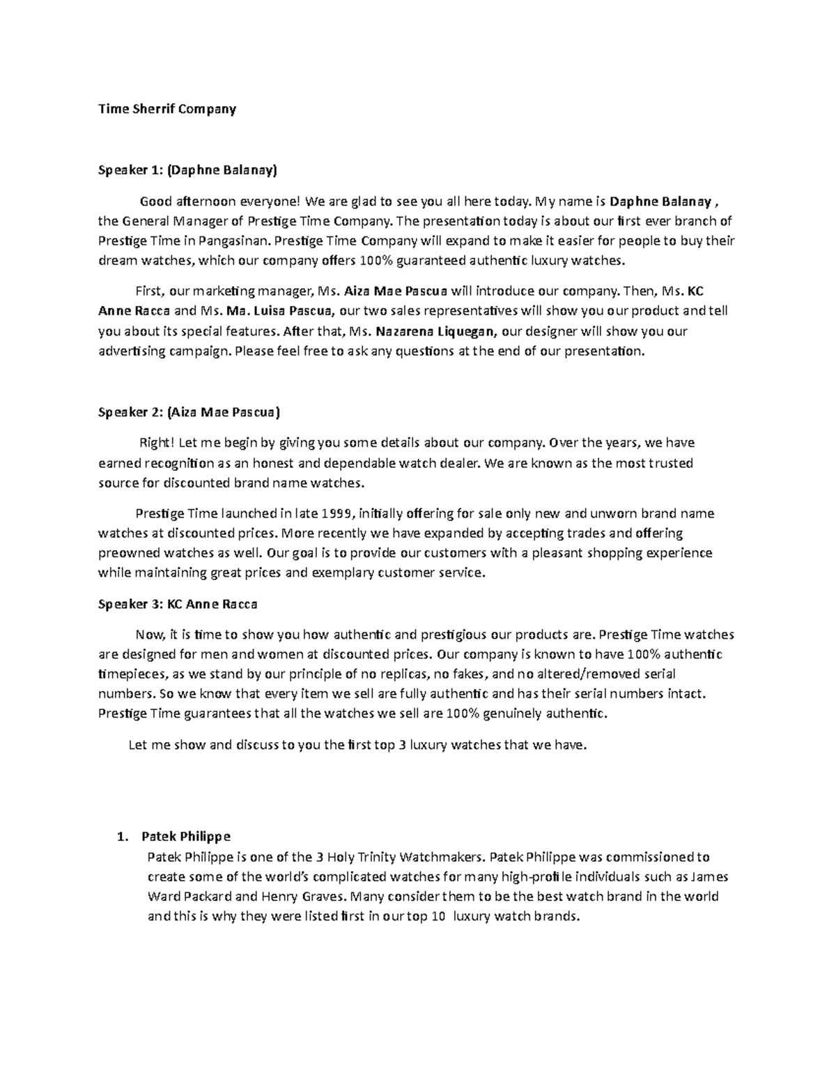 Script for laboratory videoscript - Time Sherrif Company Speaker 1 ...