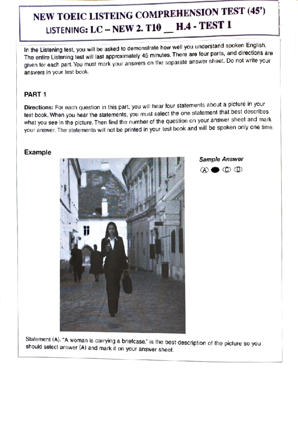 FILE 2022011 1 153137 LC. H4. test 1 - NEW TOEIC LISTEING COMPREHENSION ...