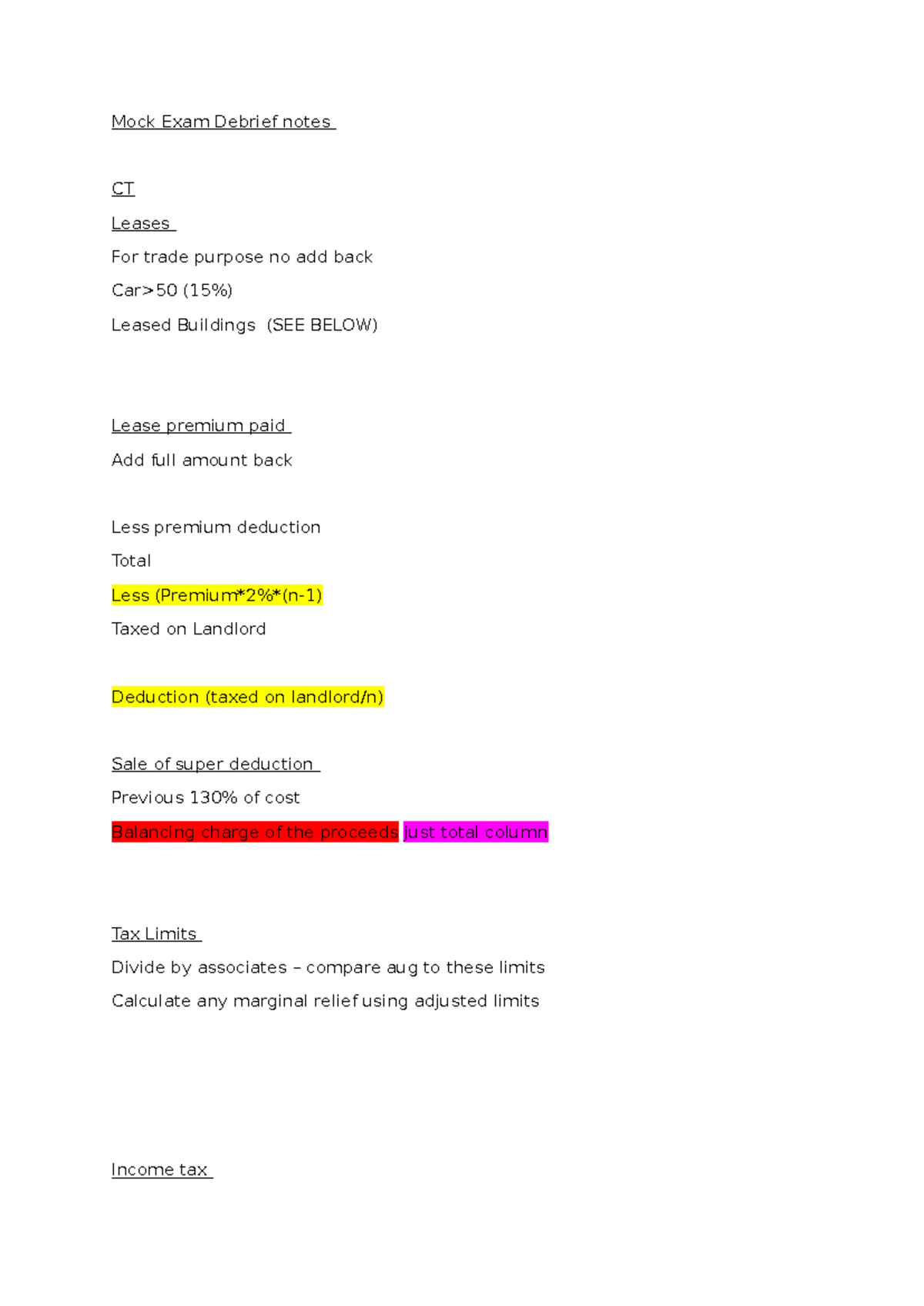 Mock Exam Debrief notes - Mock Exam Debrief notes CT Leases For trade ...