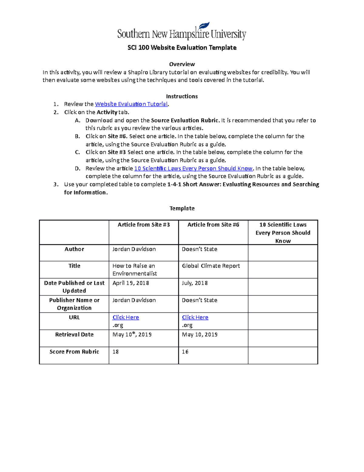 SCI 100 Website Evaluation Template - SCI 100 Website Evaluation ...