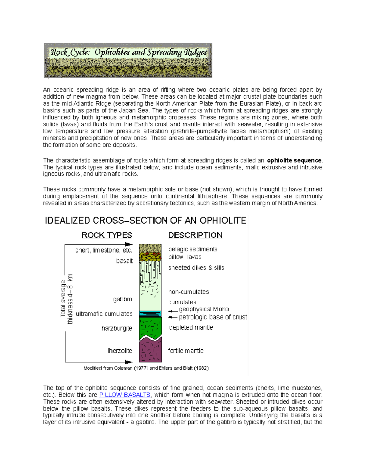 Ophiolites and Spreading Ridges - An oceanic spreading ridge is an area ...