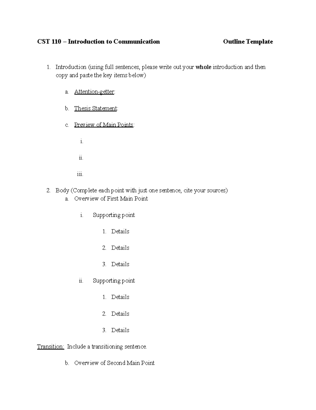 CST 110 - Informative Outline Template - CST 110 – Introduction to ...