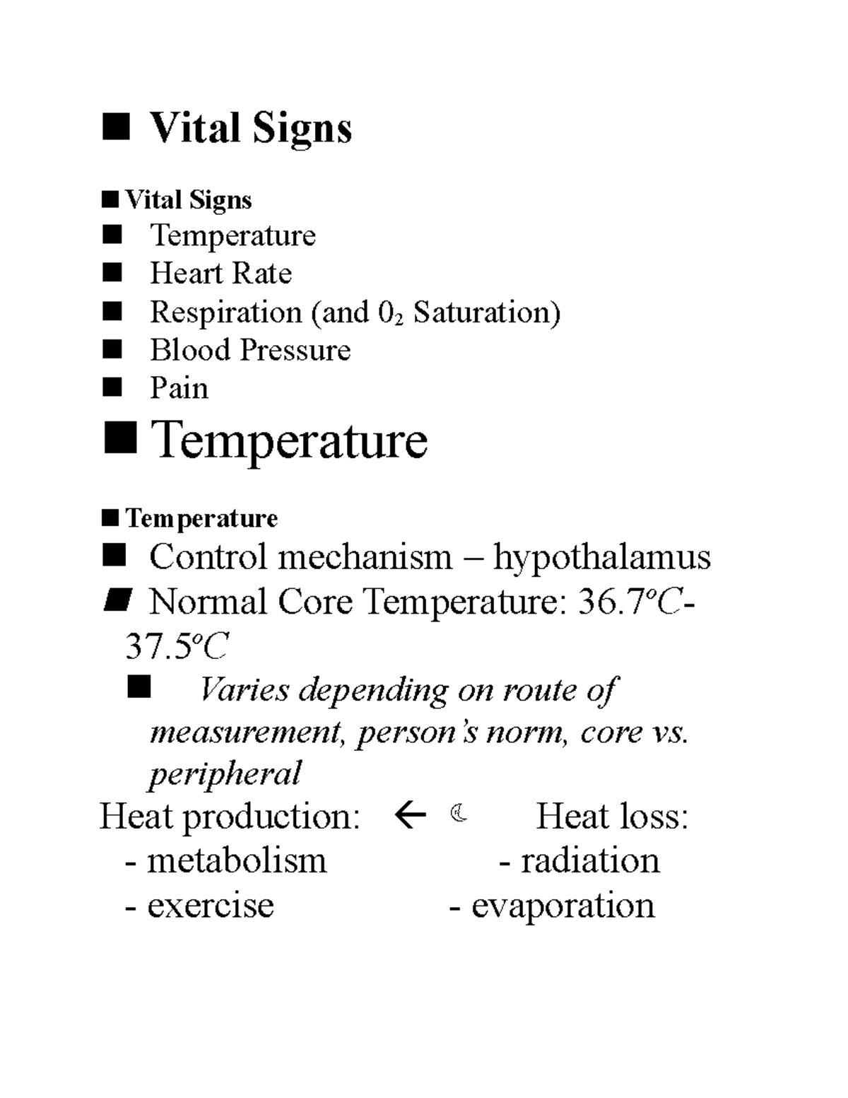 Vital Signs - Lecture notes 12 - Vital Signs Vital Signs Rate (and 02 ...