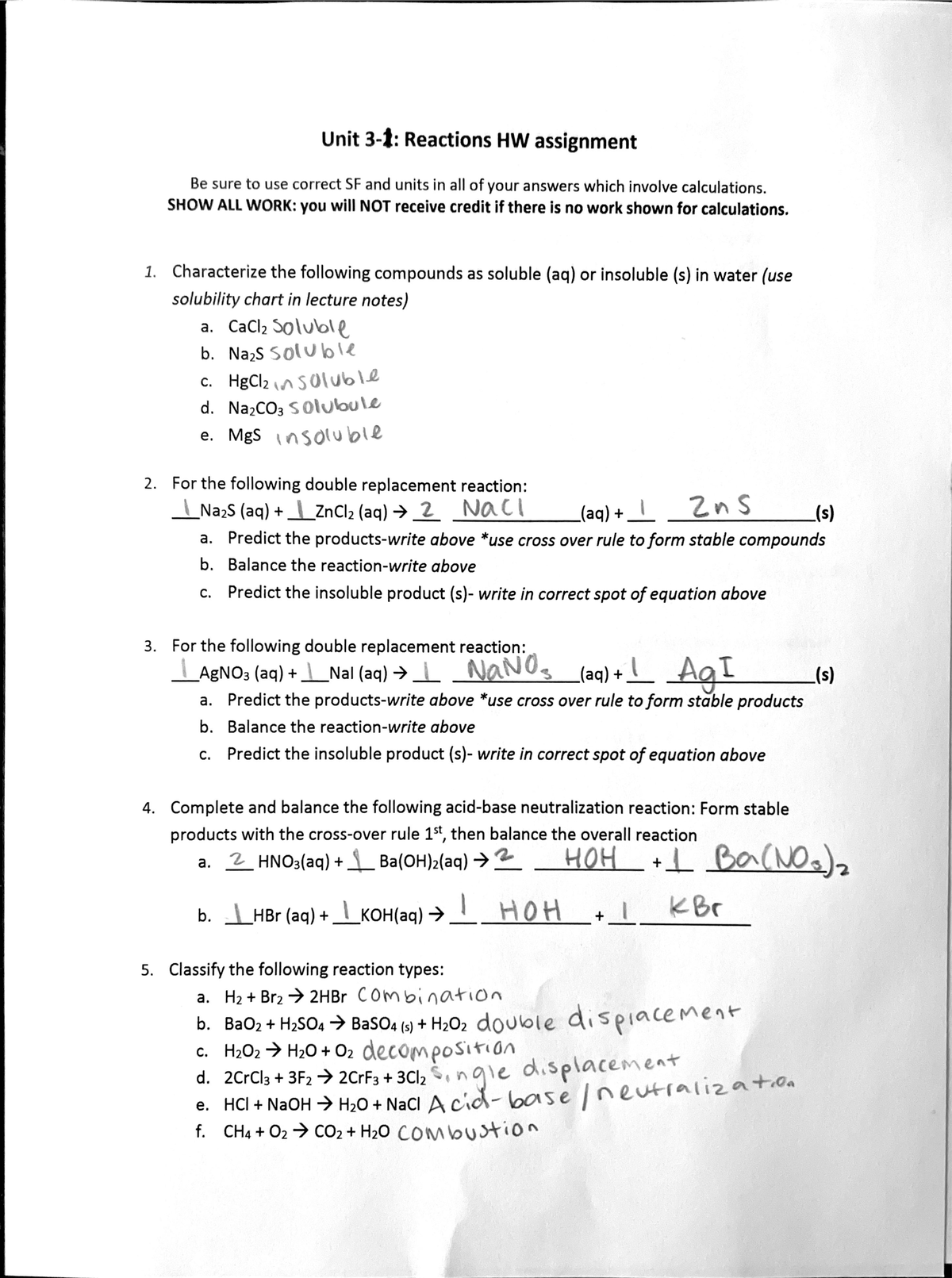 Chem unit 3-1 - Unit 3-1 homework - CHM 2045 - Studocu