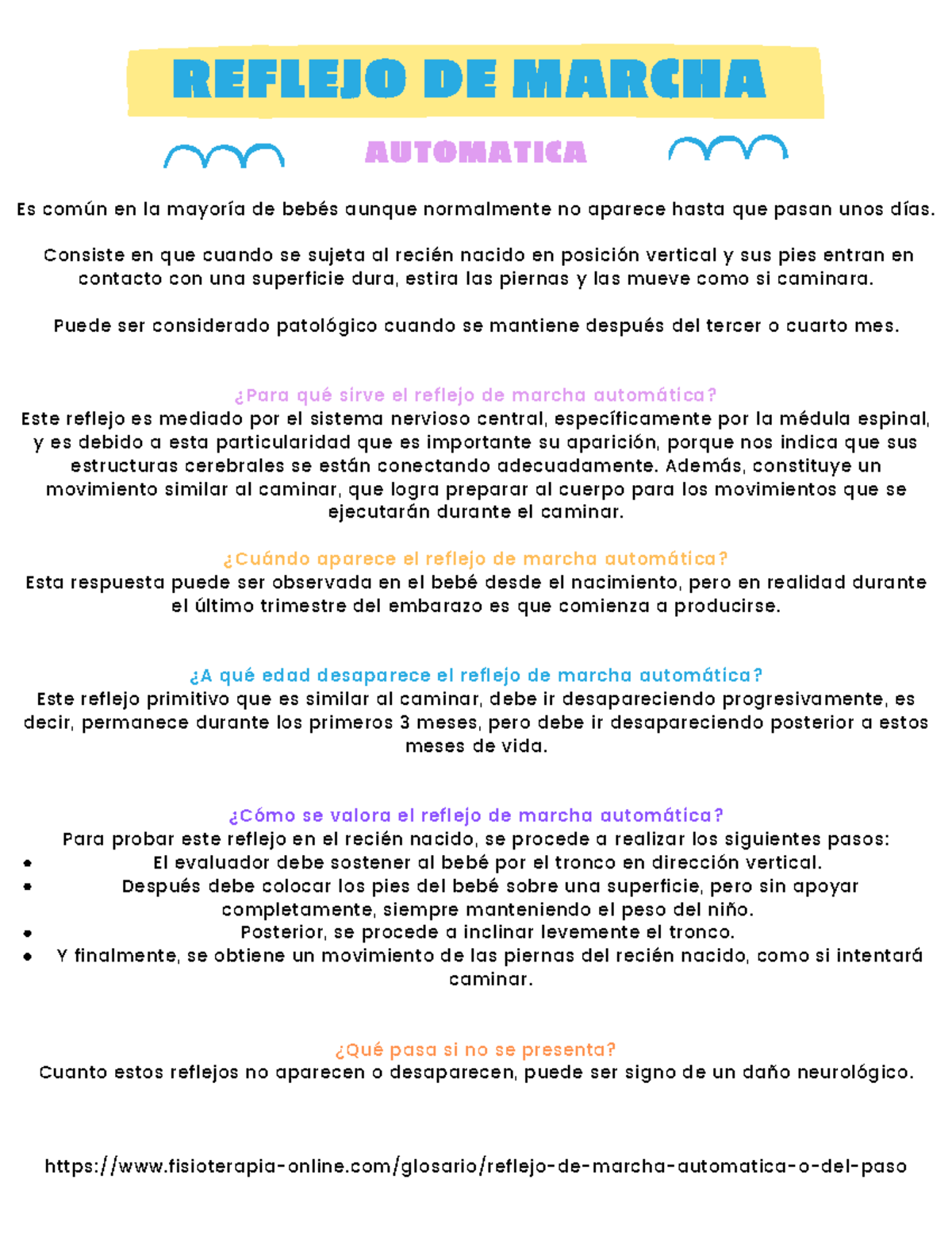 Reflejo de marcha automática - REFLEJO DE MARCHA El evaluador debe sostener al bebé por el ...