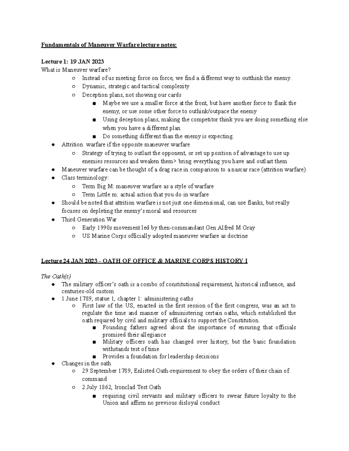 Fundamentals of Maneuver Warfare lecture notes - Dynamic, strategic and ...
