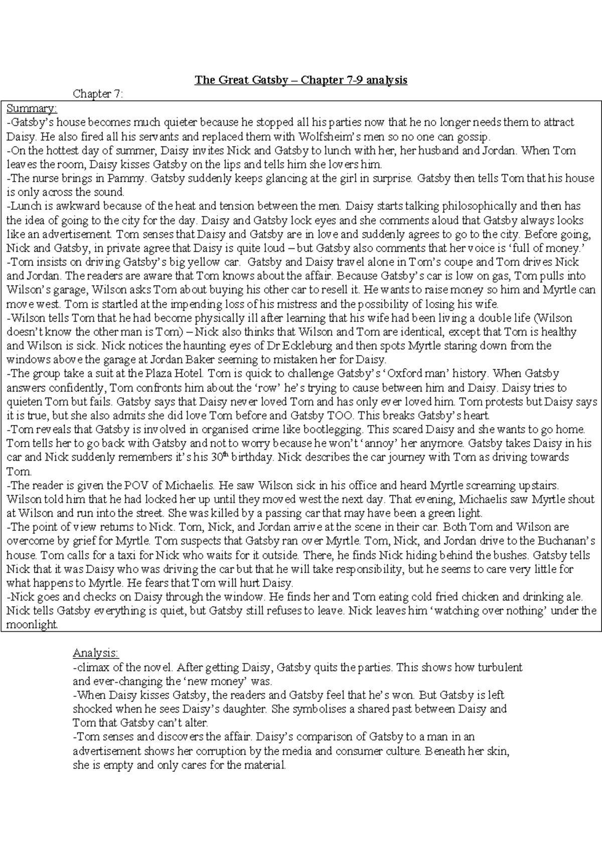 The Great Gatsby (Ch 7-9) - The Great Gatsby – Chapter 7-9 analysis ...