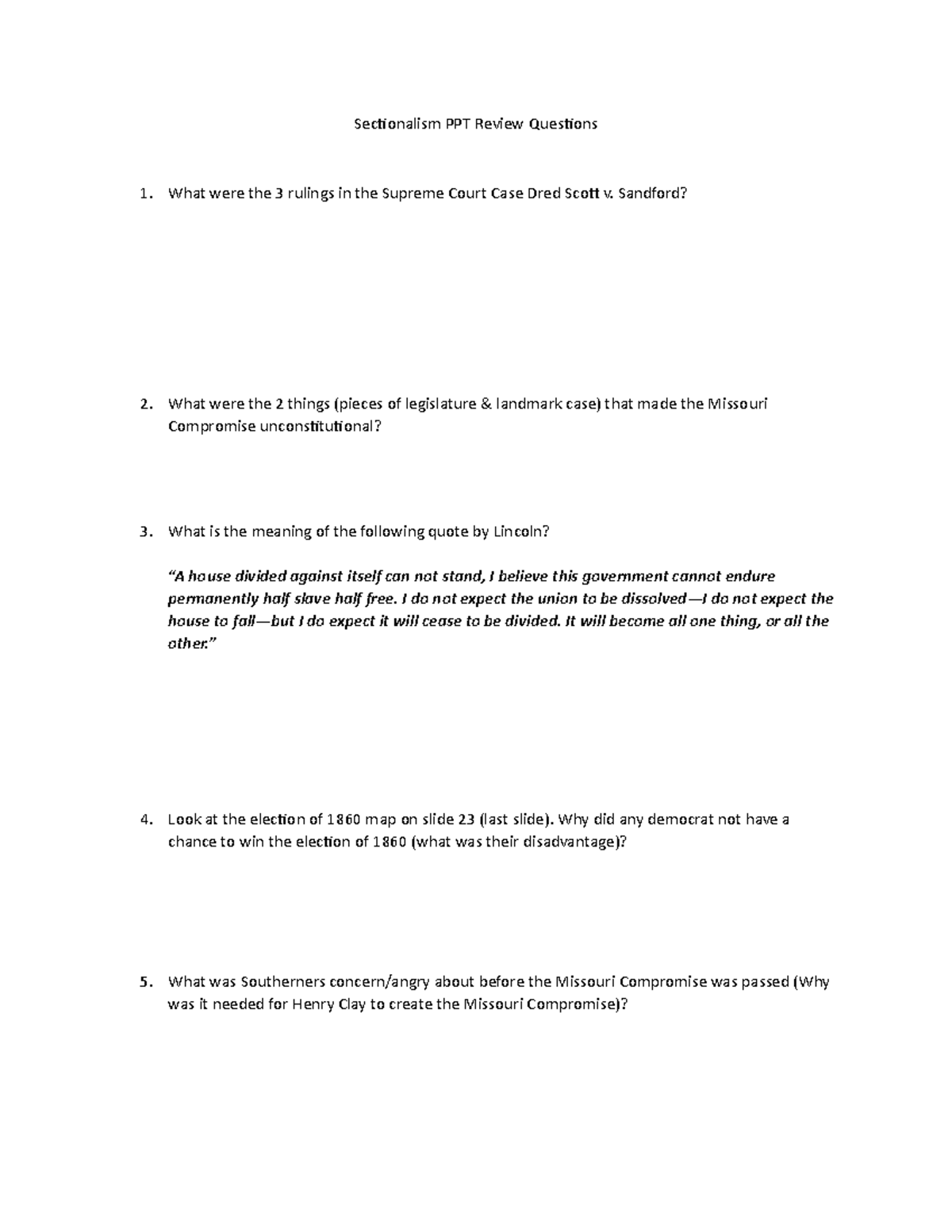 2020 Sectionalism PPT Review Questions - Sectionalism PPT Review ...