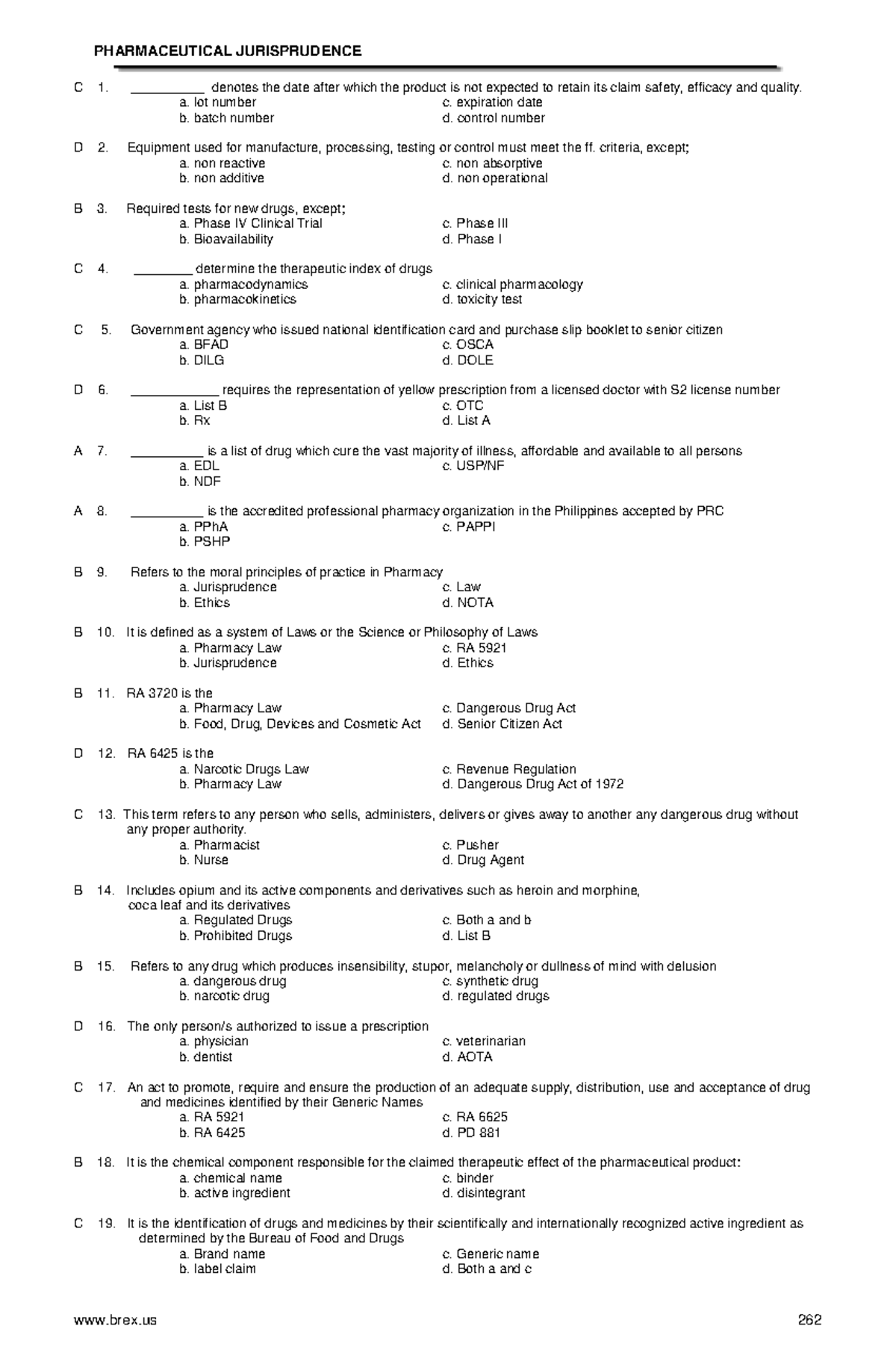 Pharmaceutical Jurisprudence Ethics Answer Key- Green Pacop - C 1 ...