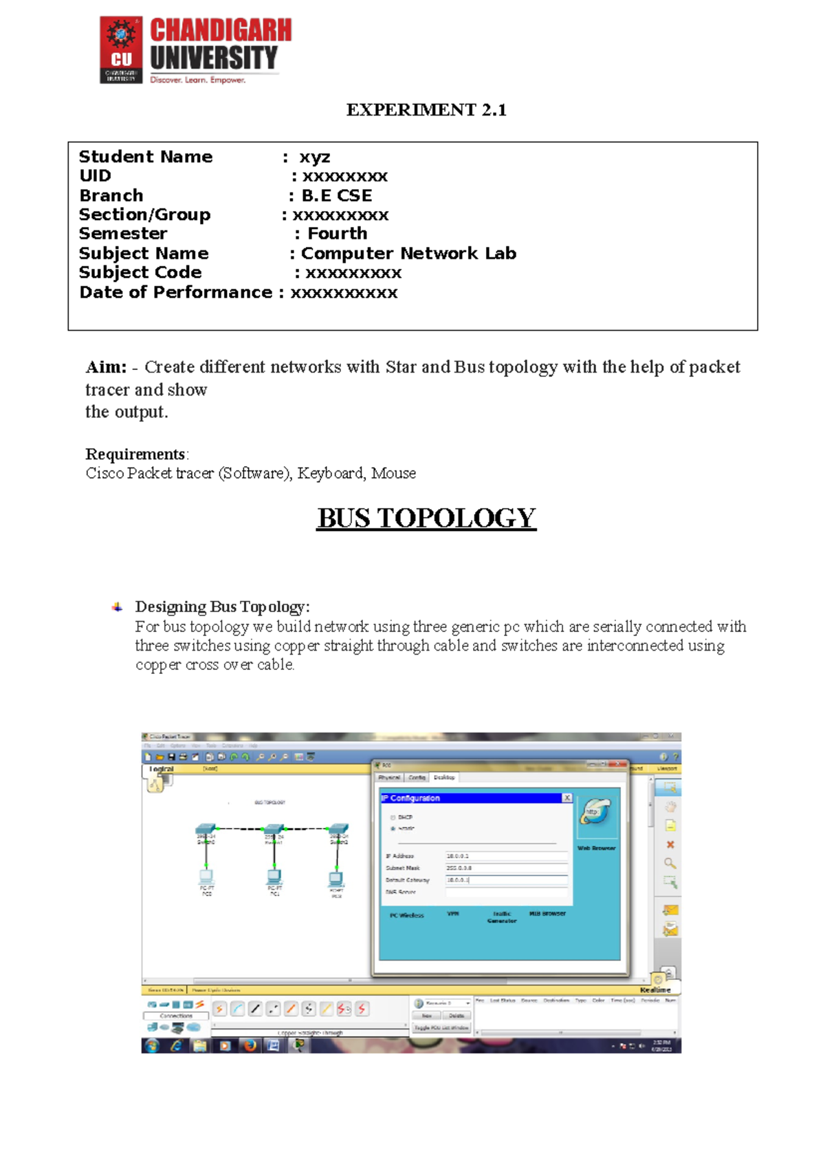Bus Topology In Cisco Packet Tracer