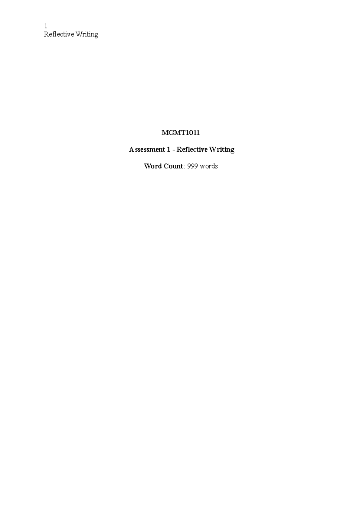 MGMT1011 Reflective Writing - MGMT Assessment 1 - Reflective Writing ...