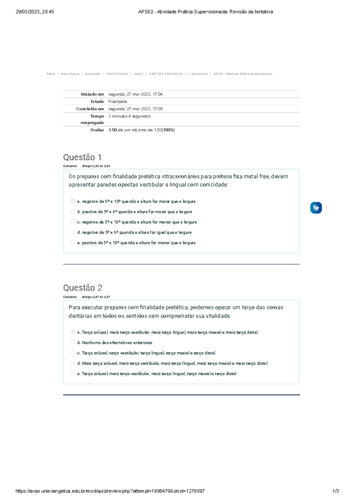 APS02 - Atividade Prática Supervisionada Revisão da tentativa - - Studocu
