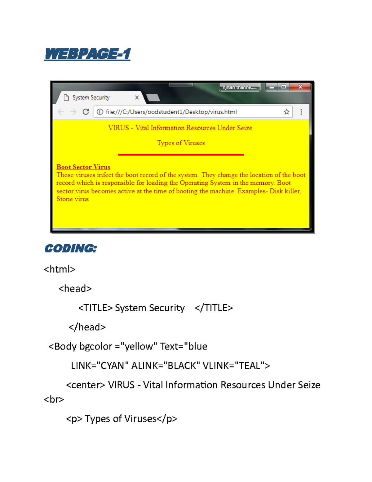Html - html forms - WEBPAGE- 1 CODING: System Security - Studocu
