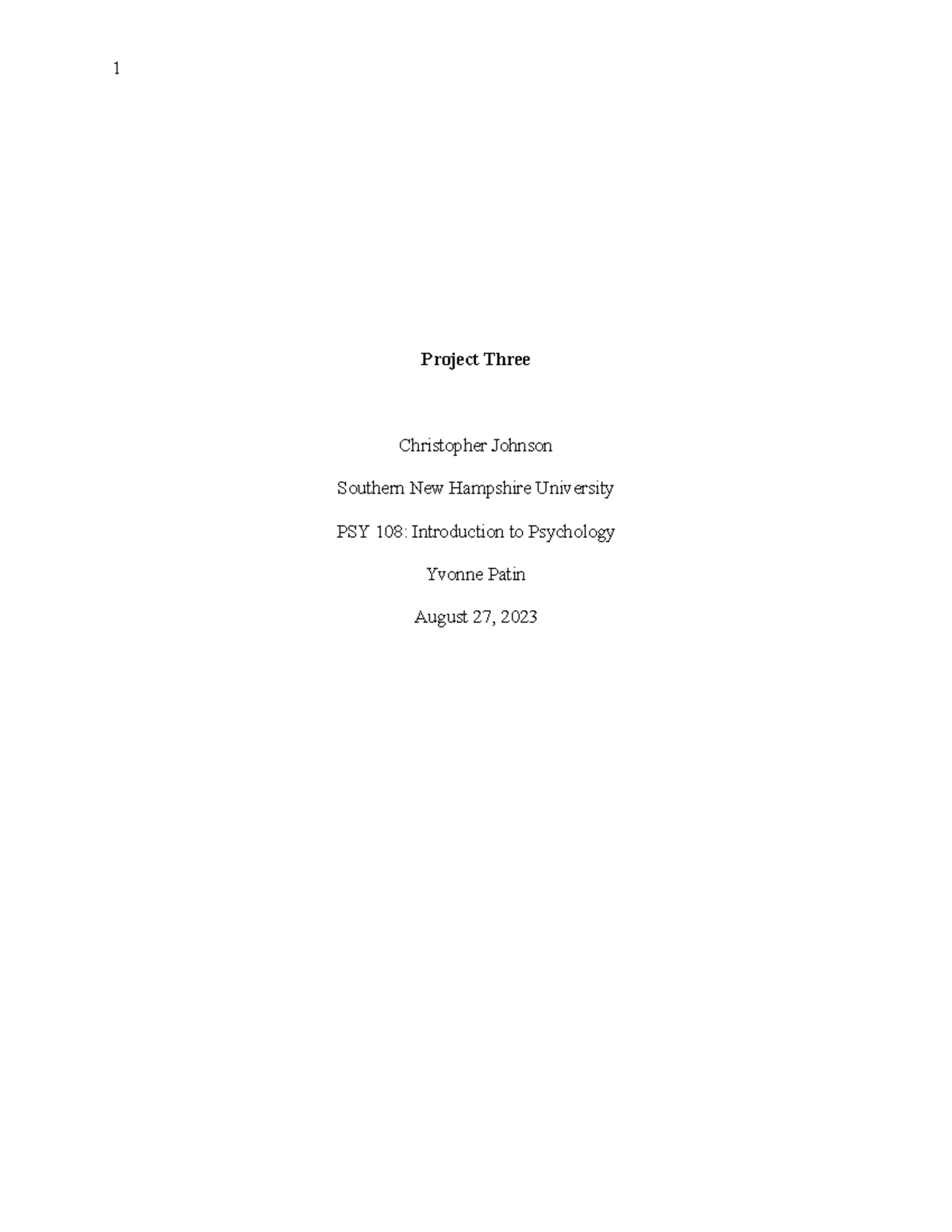 PSY108 Project Three - Module 3 assignment - Project Three Christopher ...