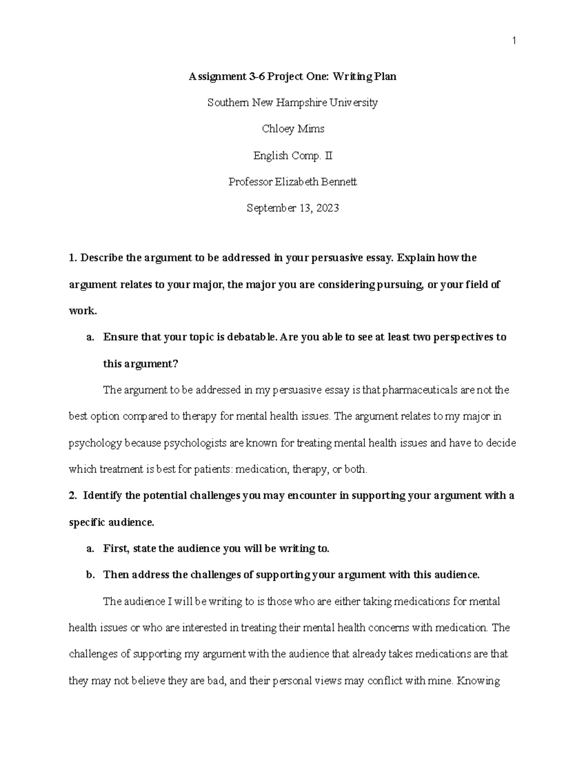 Assignment 3-6 Project One Writing Plan - Assignment 3-6 Project One ...