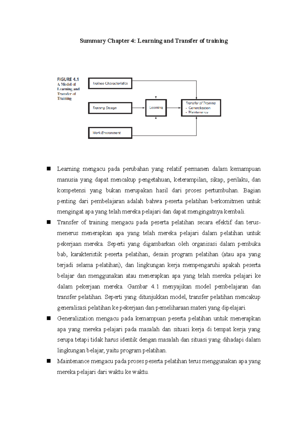 158-164 pelatihan dan pengembangan sdm - Summary Chapter 4: Learning and Transfer of training ...