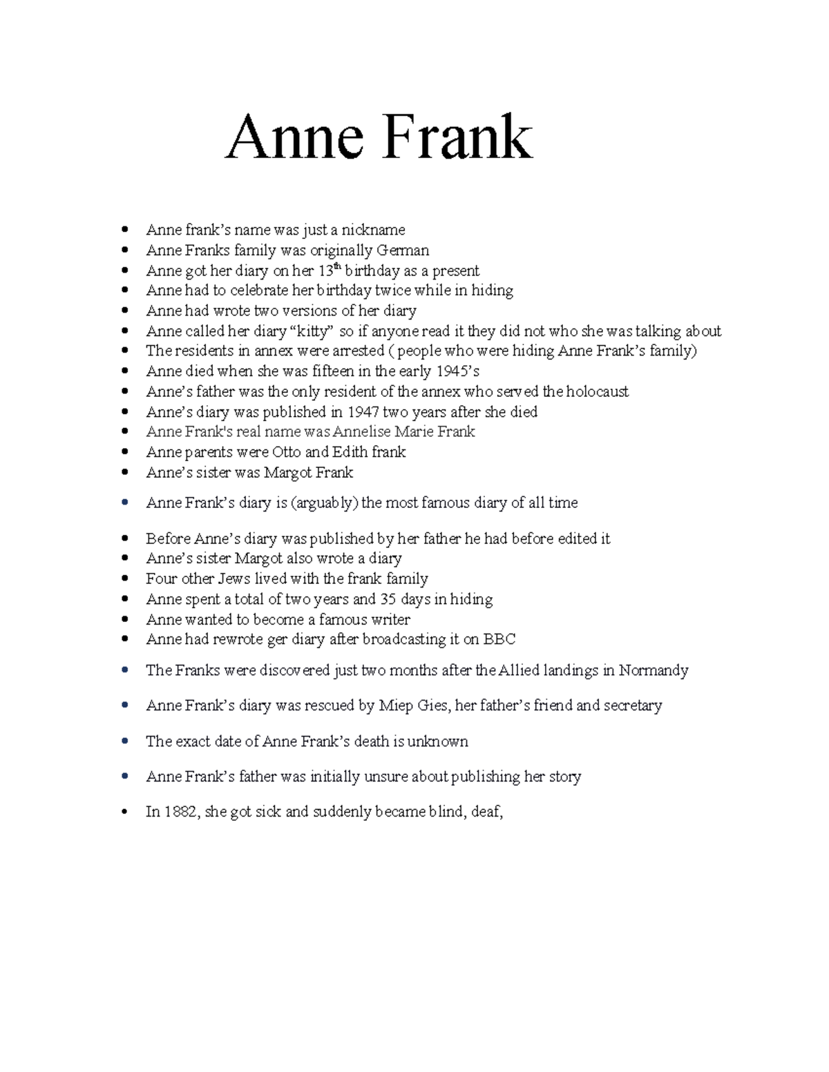 Anne Frank facts - Anne Frank Anne frank’s name was just a nickname ...
