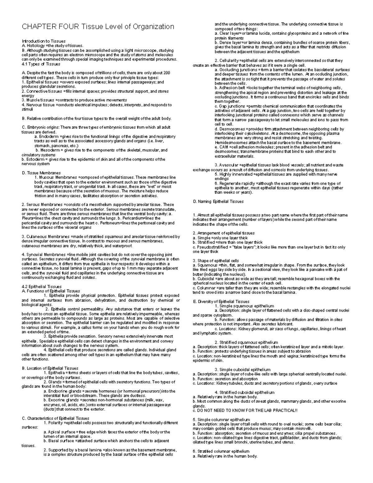 Chapter FOUR Tissue Level of Organization - CHAPTER FOUR Tissue Level ...