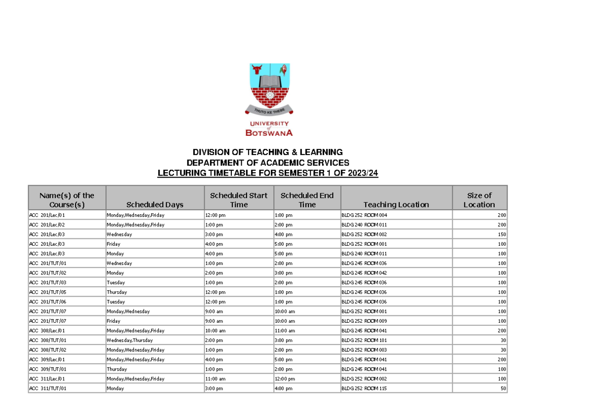 Timetable-FOR- Semester-1-OF-2023-24 Lecturing-16062023 0 - Name(s) of ...