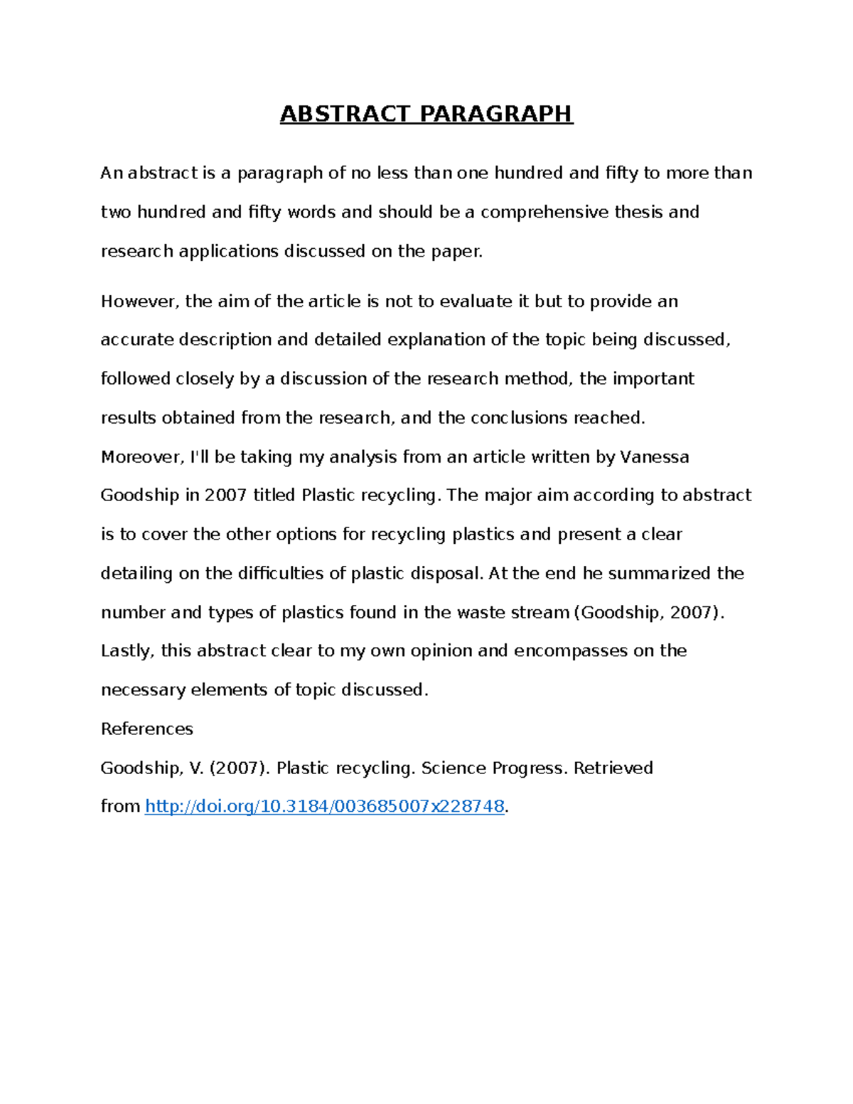 Abstract Paragraph - assignment - ABSTRACT PARAGRAPH An abstract is a ...