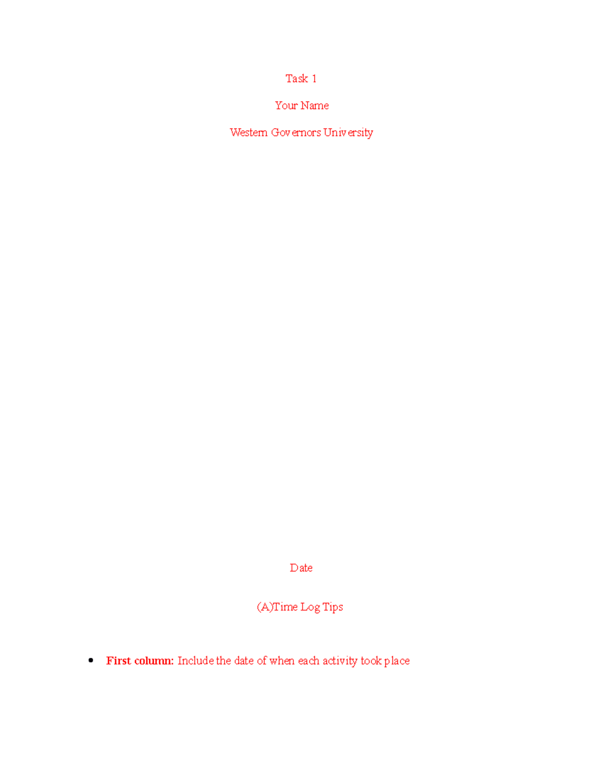 Template c229 - Task 1 Your Name Western Governors University Date (A ...