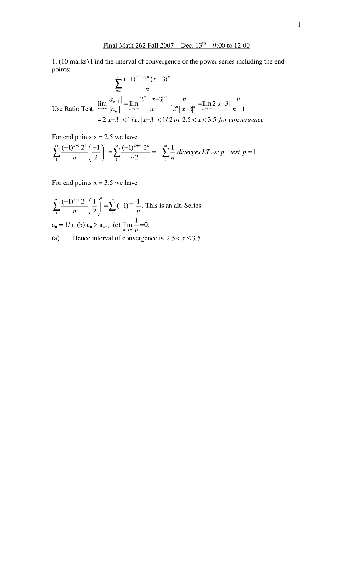 Math 262 fall 2007 with solut - Final Math 262 Fall 2007 – Dec. 13 th ...