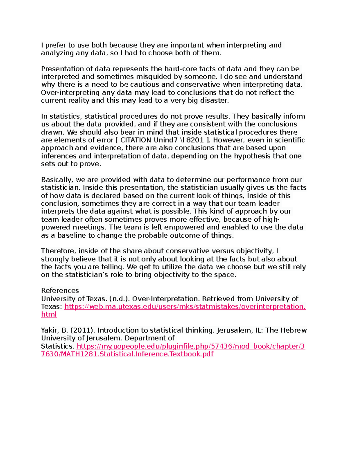 Math 1281 statistical interference - I prefer to use both because they are important when - Studocu