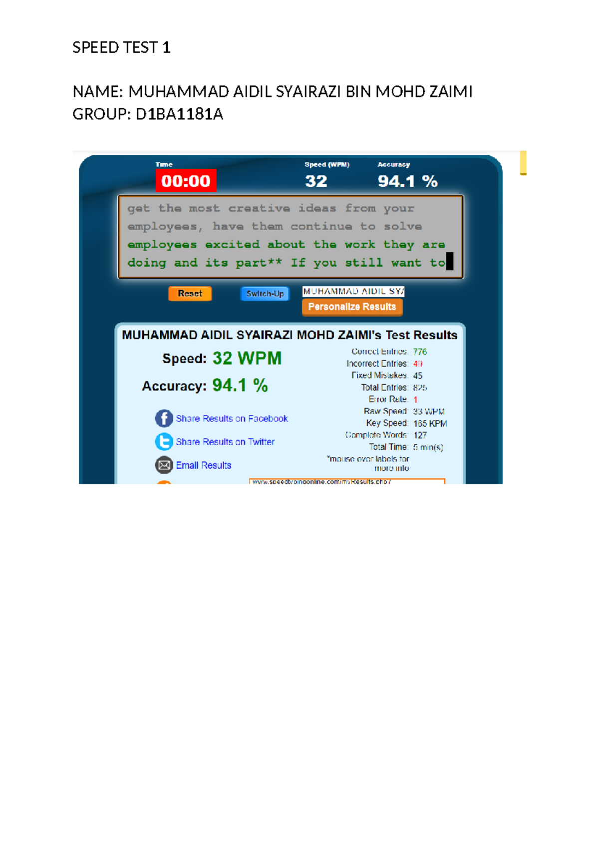 Aidil Speed TEST 1 - HOPE THIS CAN HELP YOU - Document Processing ...