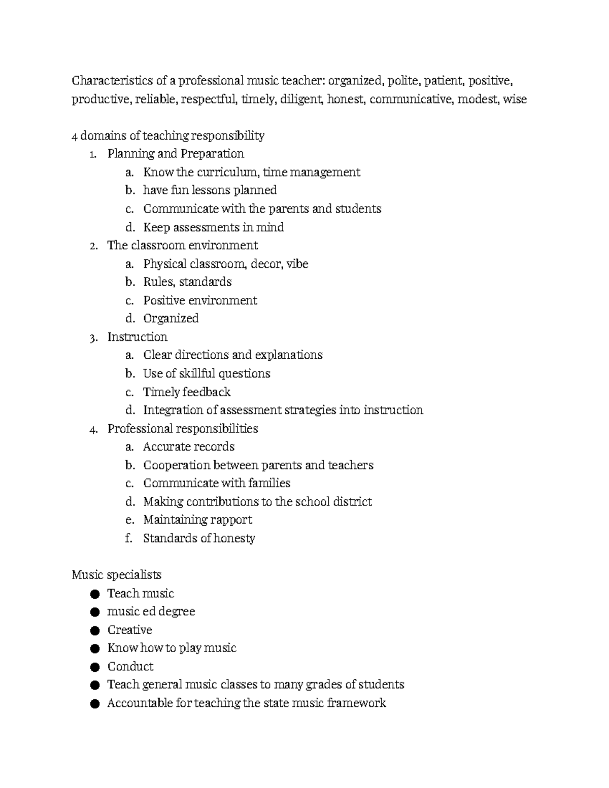 Midterm study - Characteristics of a professional music teacher ...