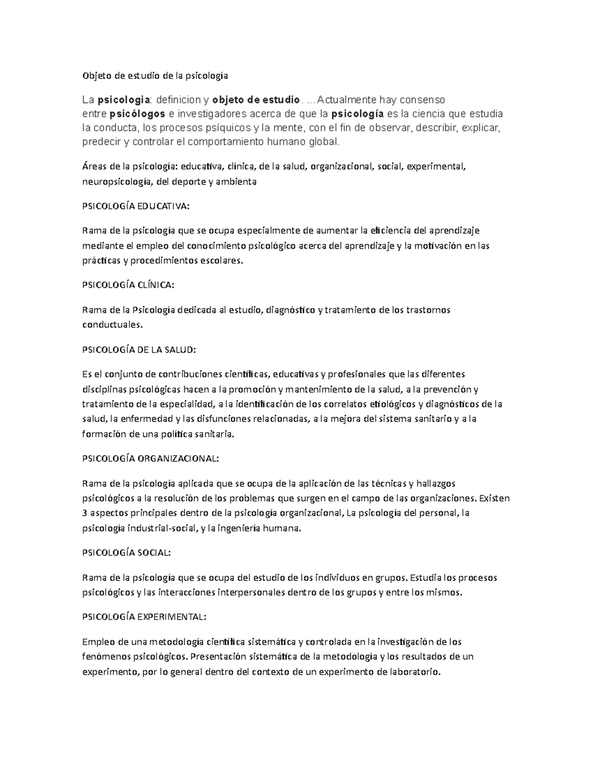 Objeto de estudio de la psicología - Objeto de estudio de la psicología La psicologia ...