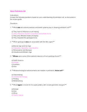 Quiz Prehistoric Art - Quiz: Prehistoric Art Instructions: Answer the ...