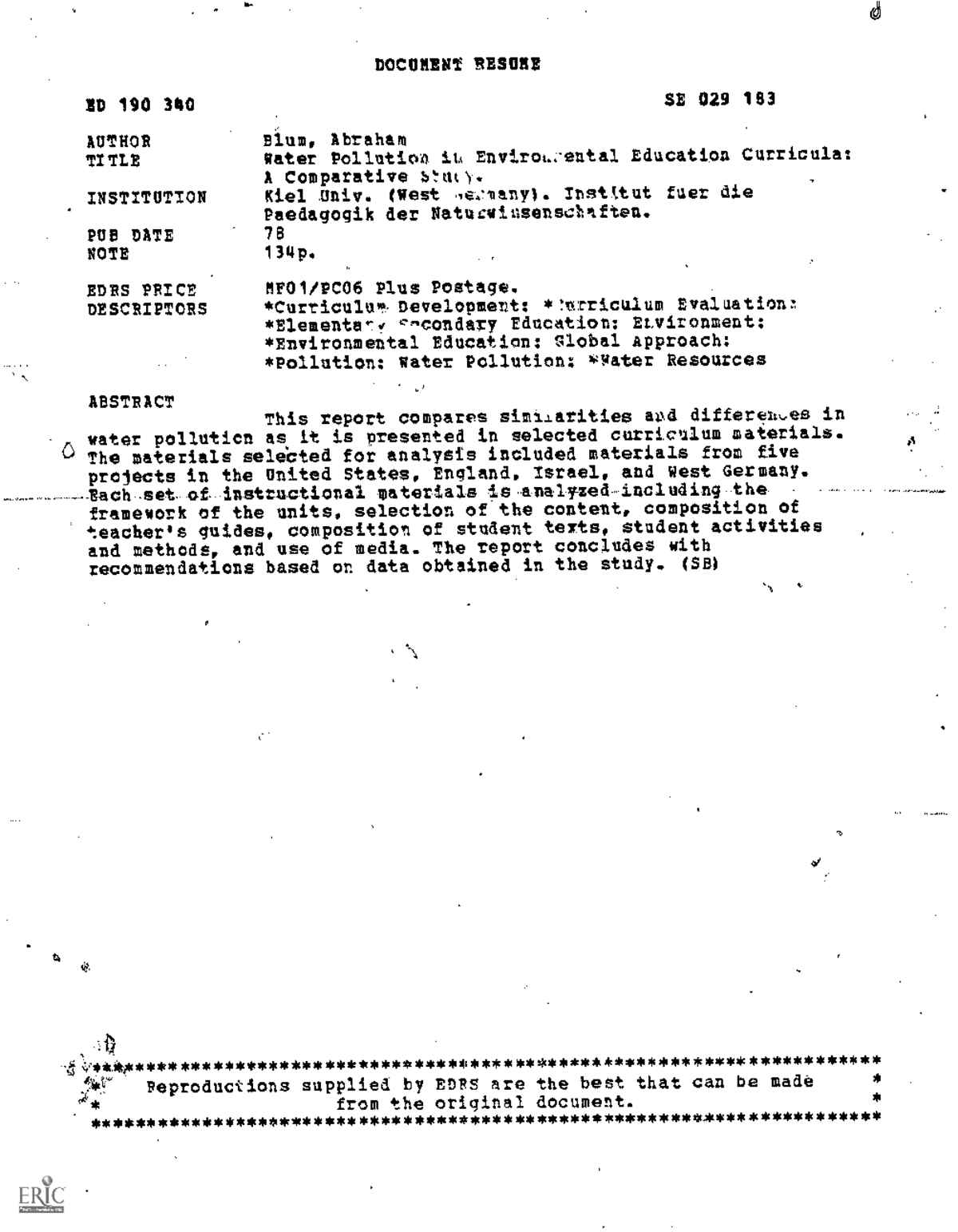 ED190340 - Evs project - DOCUMENT RESUME ED 190 340 SE 029 183 AUTHOR ...