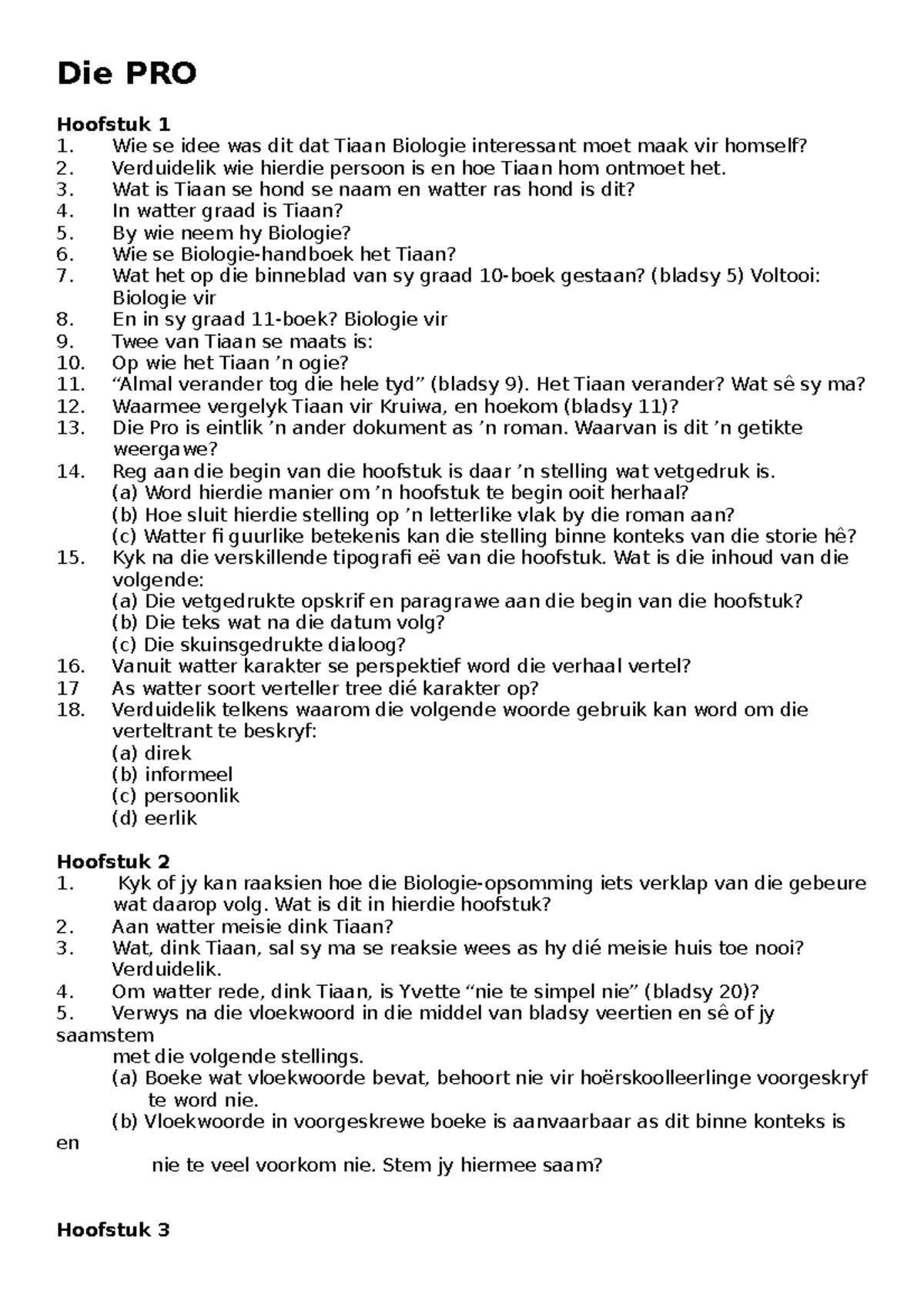 Die Pro vrae - notes that fellow eduactor passed on - Die PRO Hoofstuk ...