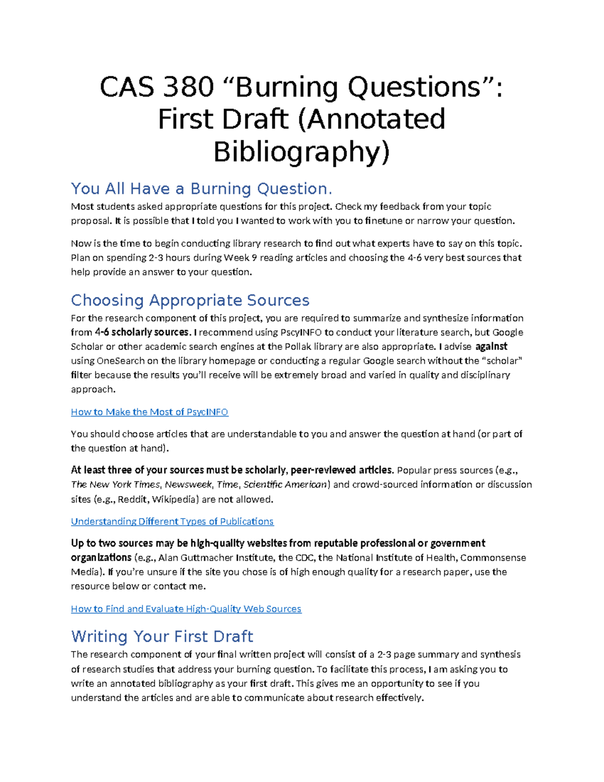Burning Questions First Draft 1 Tagged - CAS 380 “Burning Questions”: First Draft (Annotated ...