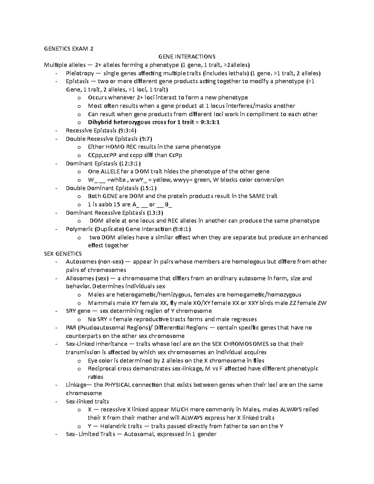 BIOL3000- All lecture notes for exam 2 - GENETICS EXAM 2 GENE ...