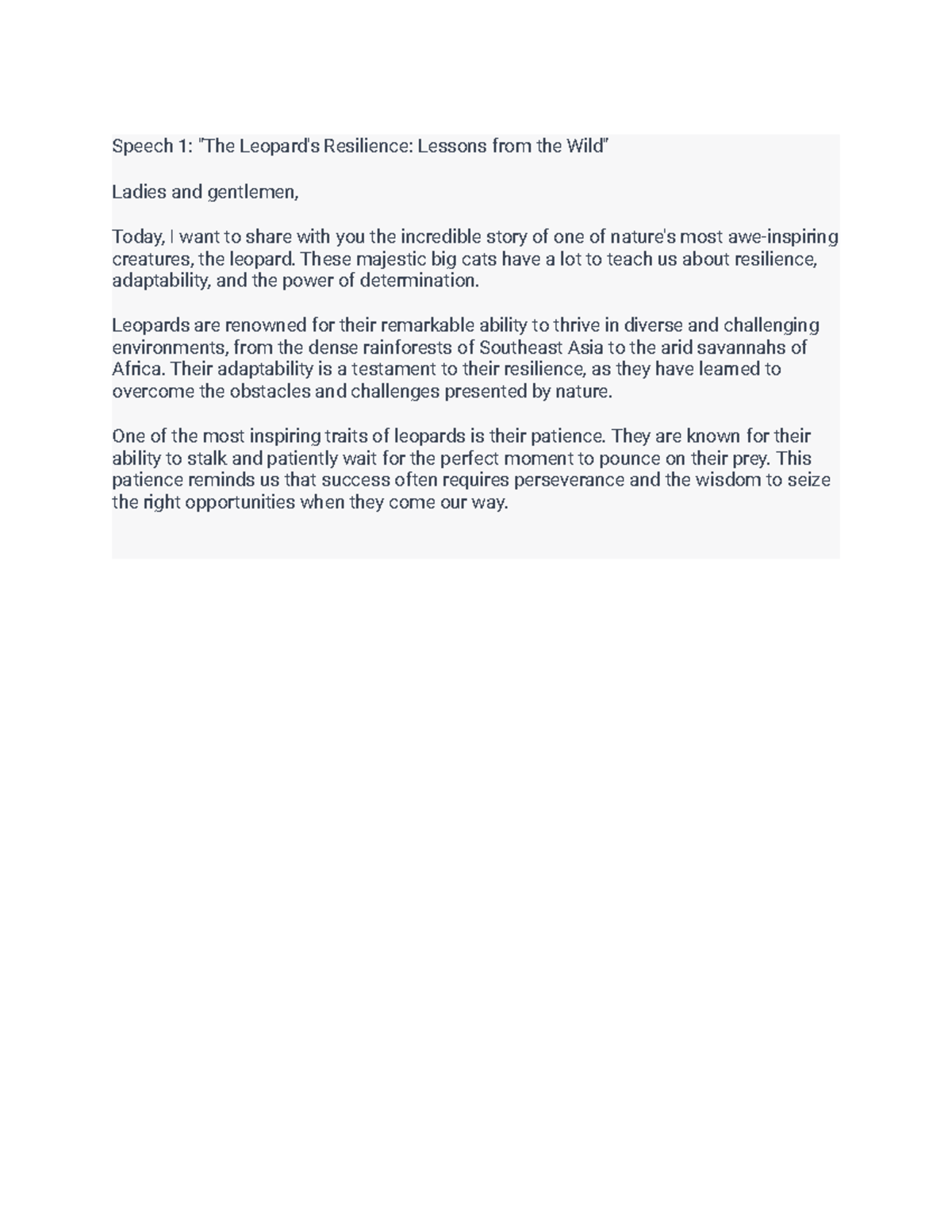 Speech 1 The Leopard's Resilience Lessons from the Wild - Speech 1 ...