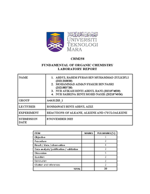 Lab Report Exp 3 CHM258 - Google Docs Reaction of Alkane, Alkene and Cyclolakane - CHM ...