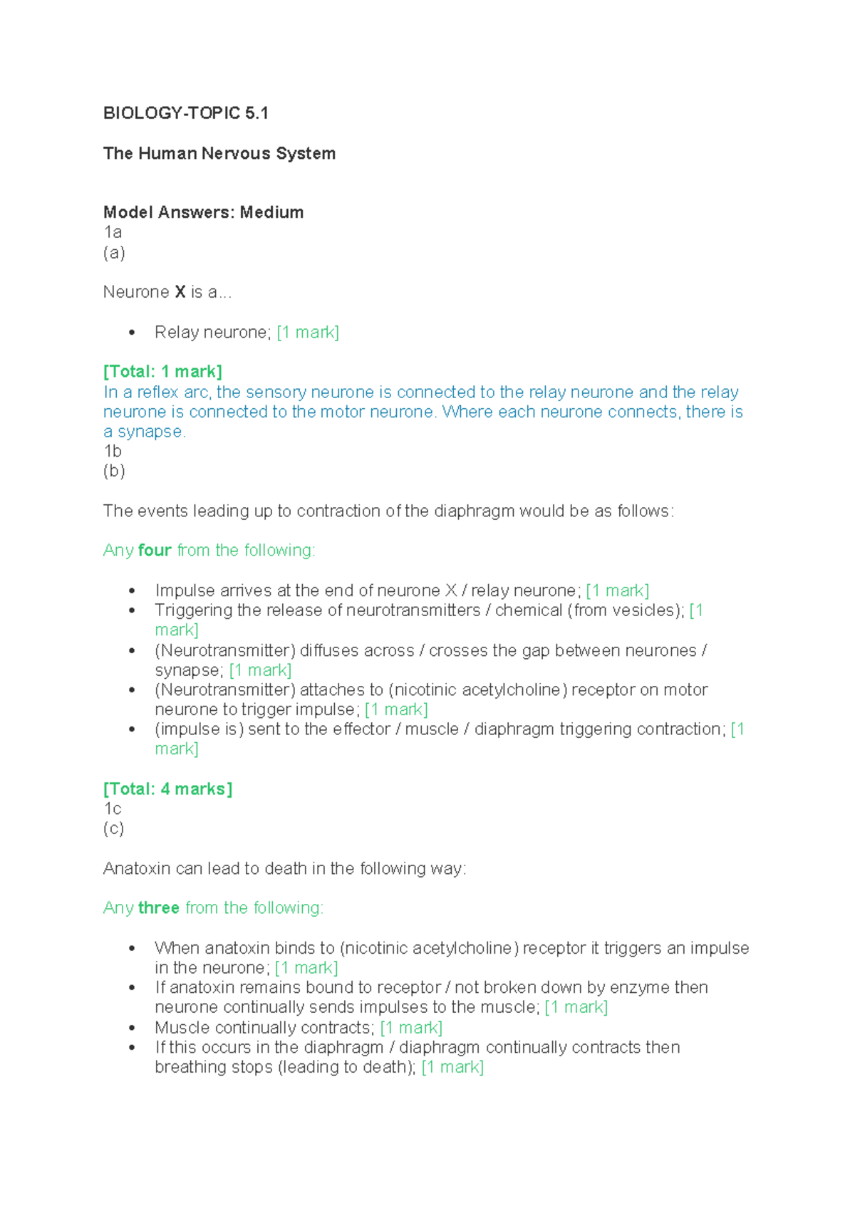 Biology- Topic 5 Answers - BIOLOGY-TOPIC 5. The Human Nervous System ...