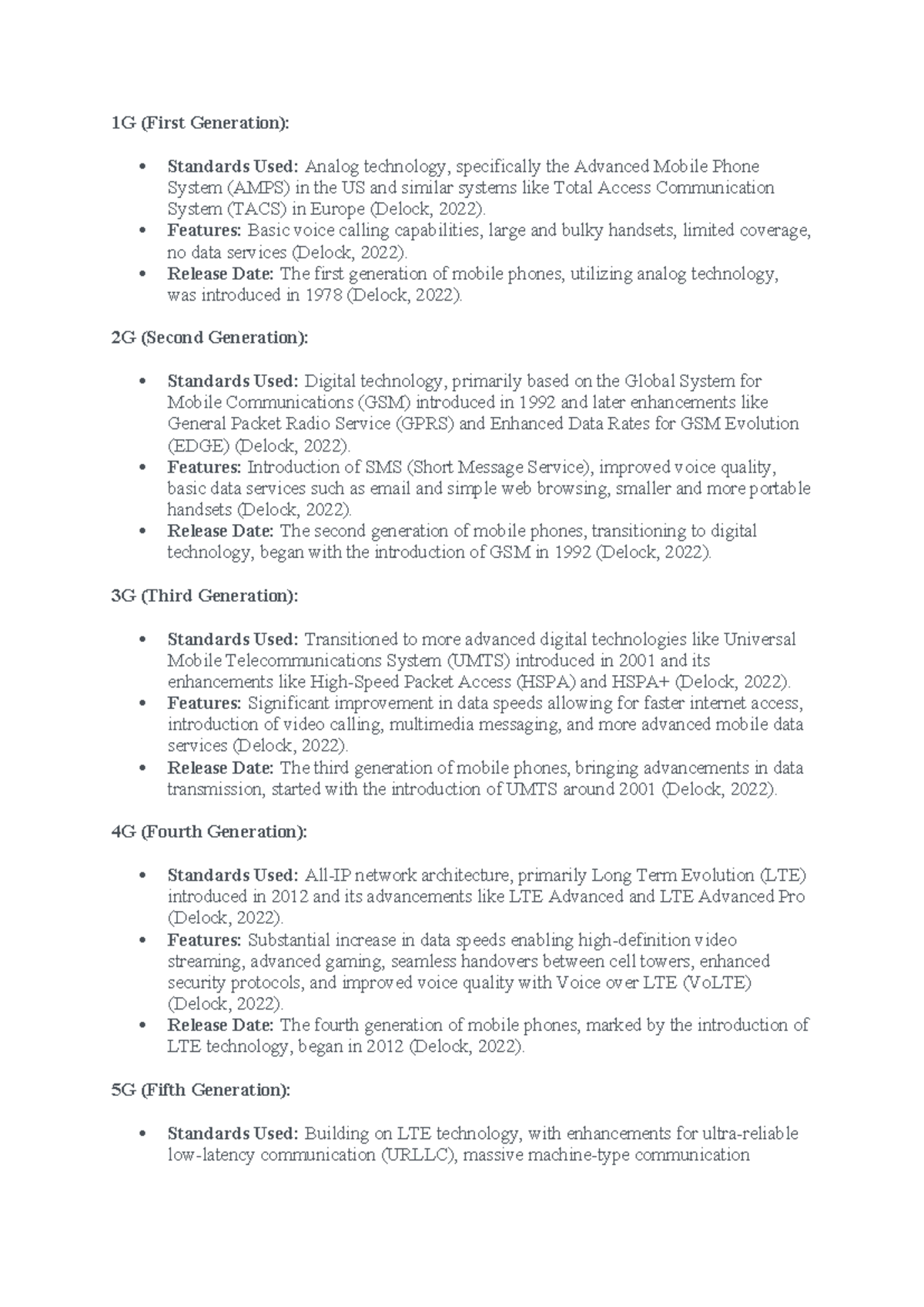 CS2204 Discussion Forum Unit 3 - 1G (First Generation): Standards Used ...